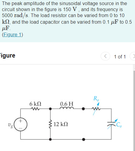 Solved The peak amplitude of the sinusoidal voltage source | Chegg.com