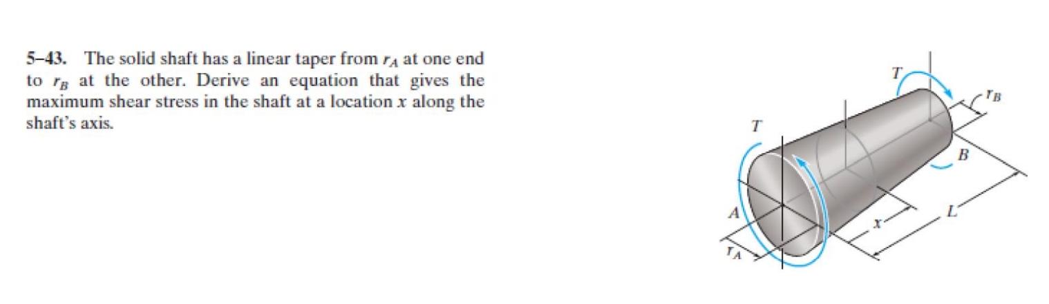 Solved 5-43. The solid shaft has a linear taper from rA at | Chegg.com