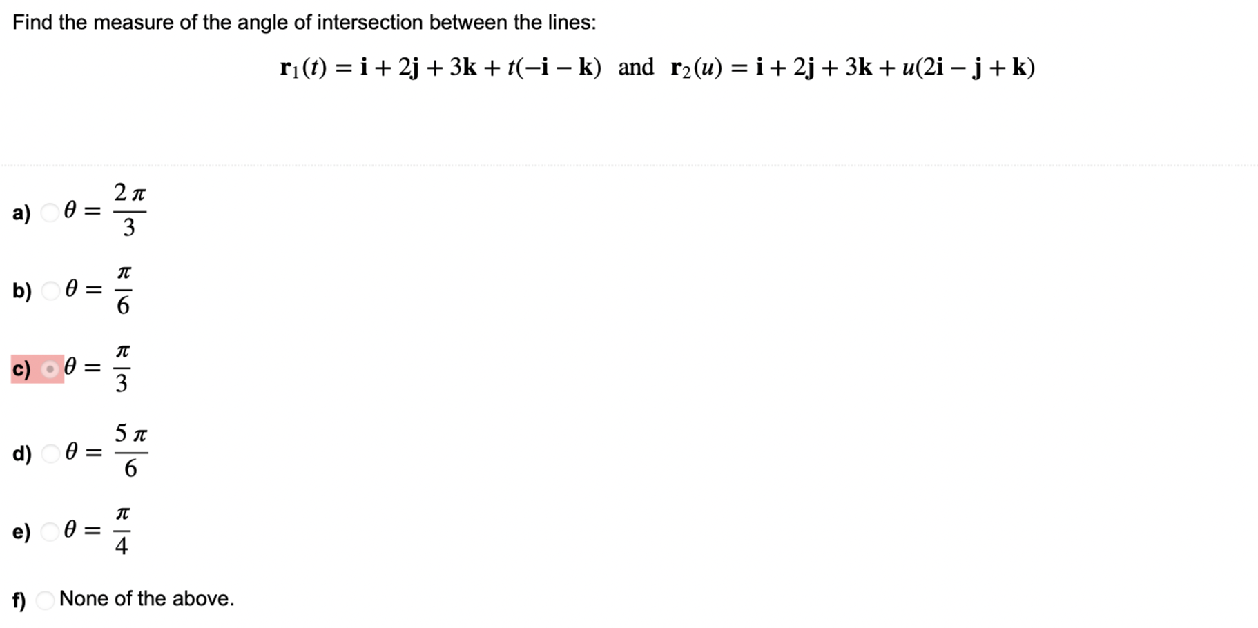 Solved Find the measure of the angle of intersection between | Chegg.com