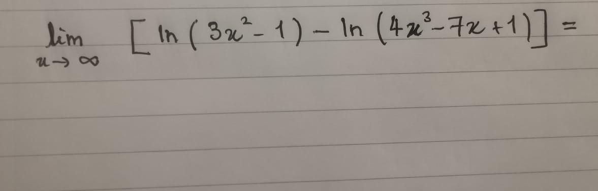 Solved [ln(3x2−1)−ln(4x3−7x+1)]= | Chegg.com