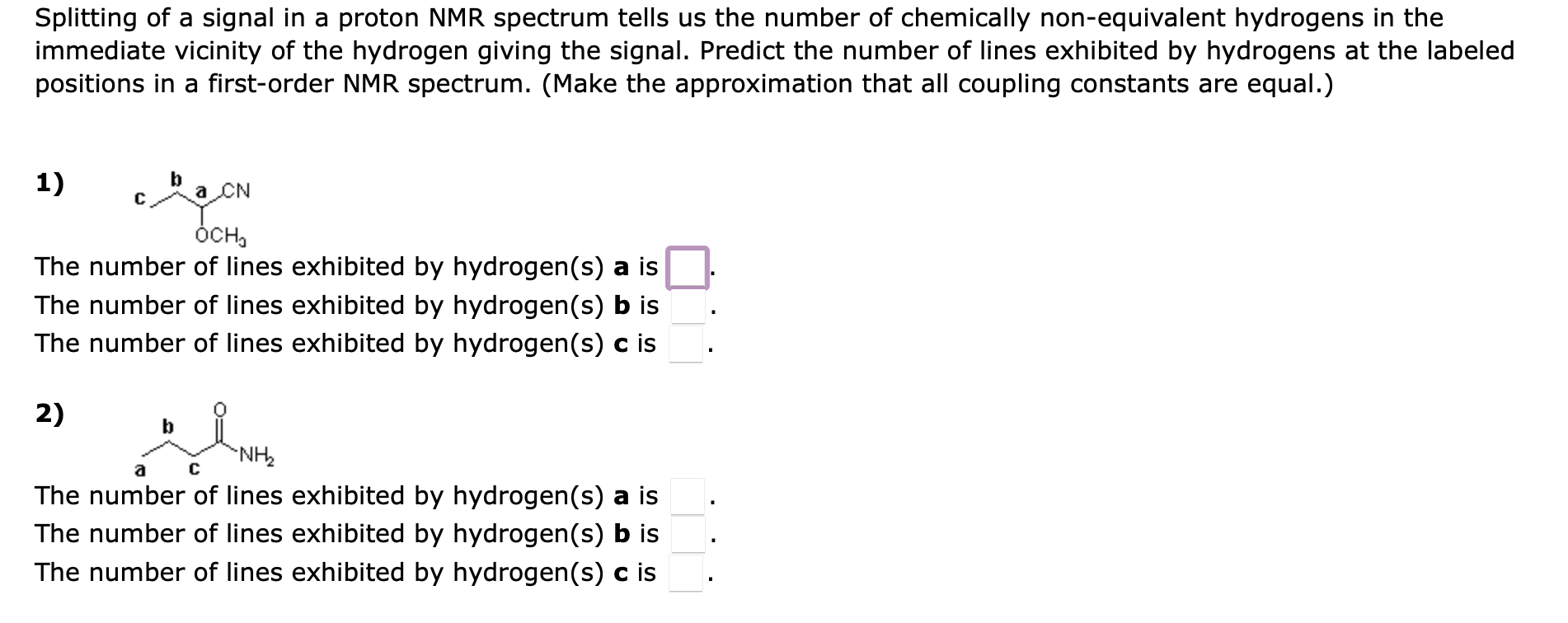 Solved Splitting of a signal in a proton NMR spectrum tells | Chegg.com