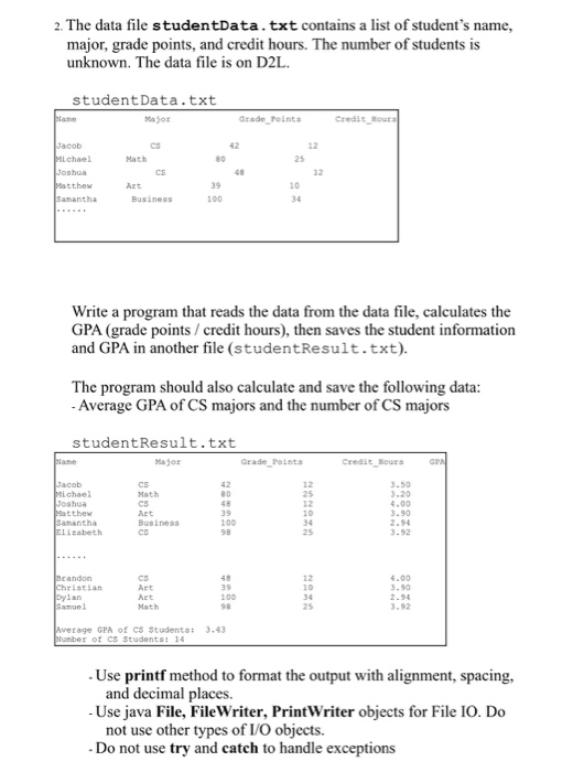 Solved 2. The data file studentData.txt contains a list of | Chegg.com