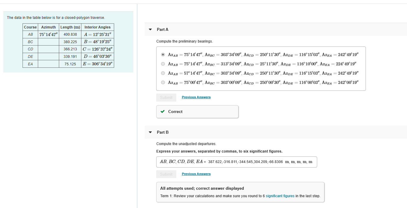 Solved The data in the table below is for a closed-polygon | Chegg.com