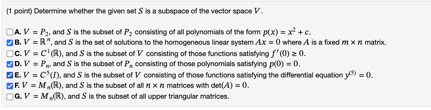 Solved (1 point) Determine whether the given set S is a | Chegg.com