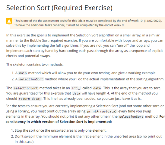 Solved import java.util.Arrays; public class SelectionSort | Chegg.com