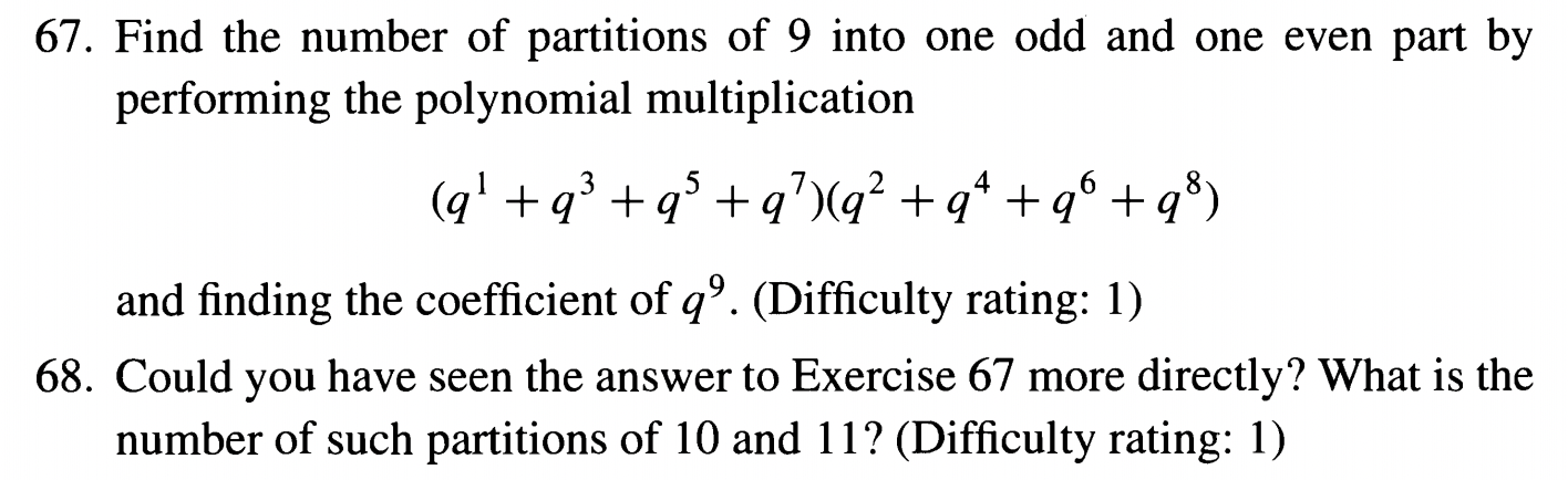 Solved 67. Find the number of partitions of 9 into one odd | Chegg.com