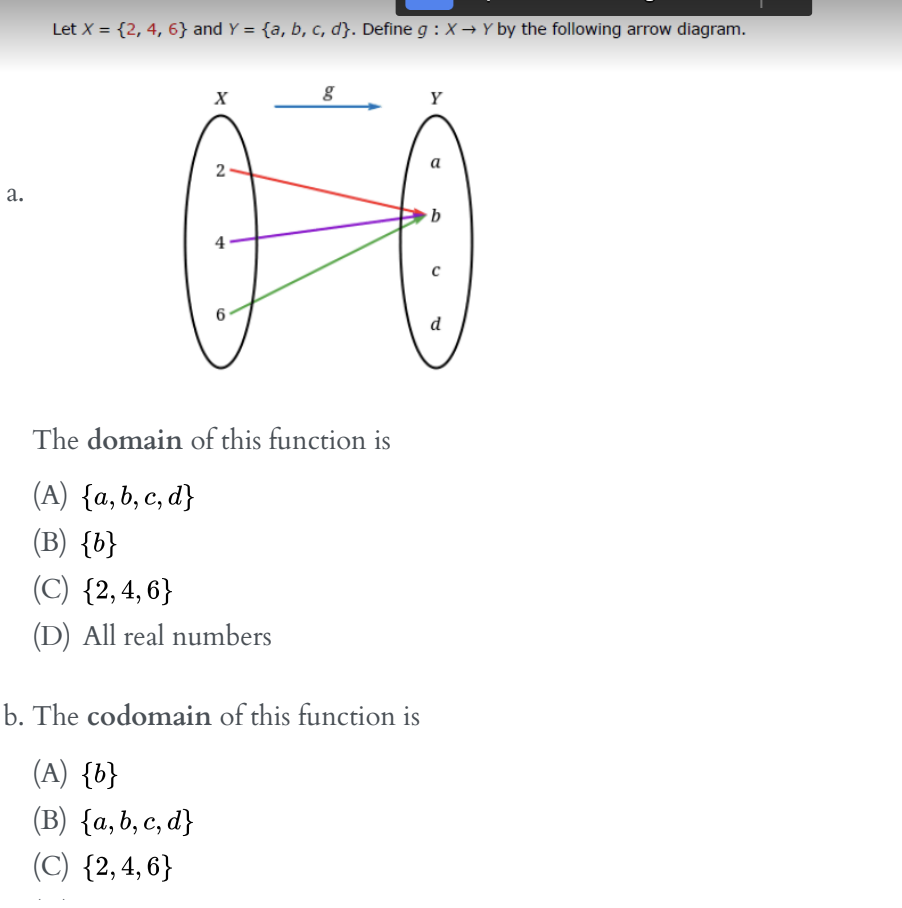 Solved Let X={2,4,6} and Y={a,b,c,d}. Define g:X→Y by the | Chegg.com