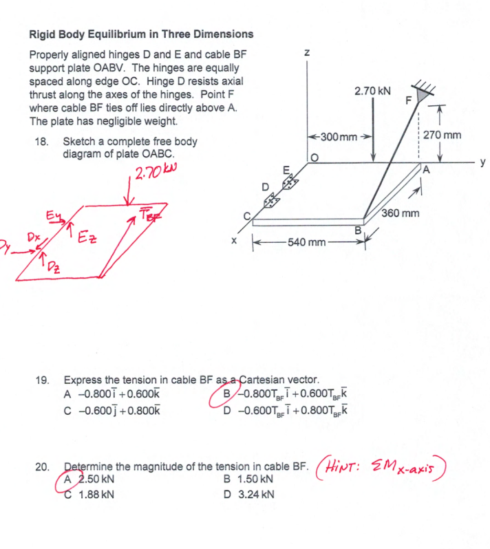 Solved Rigid Body Equilibrium in Three Dimensions Properly | Chegg.com