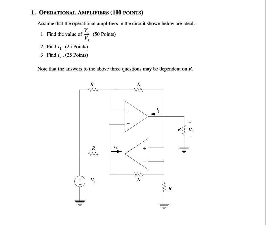 Solved 1. OPERATIONAL AMPLIFIERS (100 POINTS) Assume that | Chegg.com