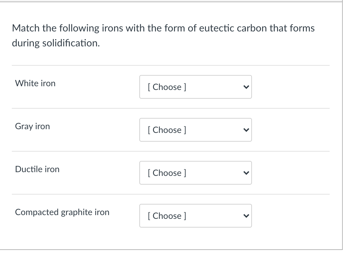 Solved Match the following irons with the form of eutectic | Chegg.com