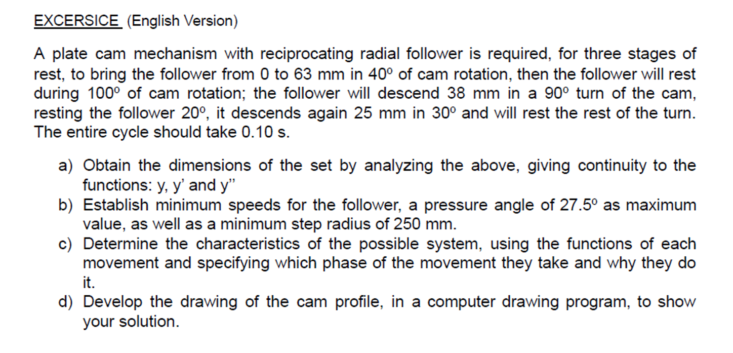 EXCERSICE (English Version) A plate cam mechanism | Chegg.com