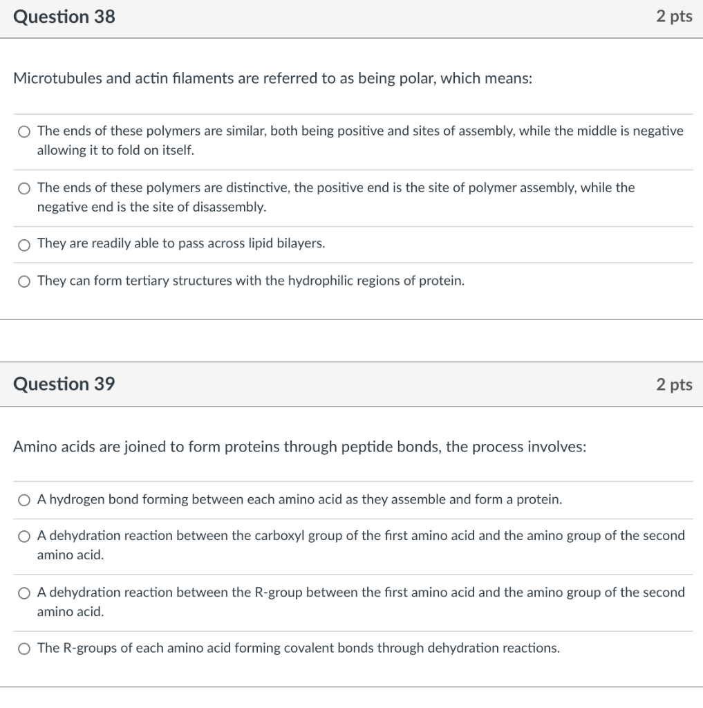 Solved Question 38 2 pts Microtubules and actin filaments | Chegg.com