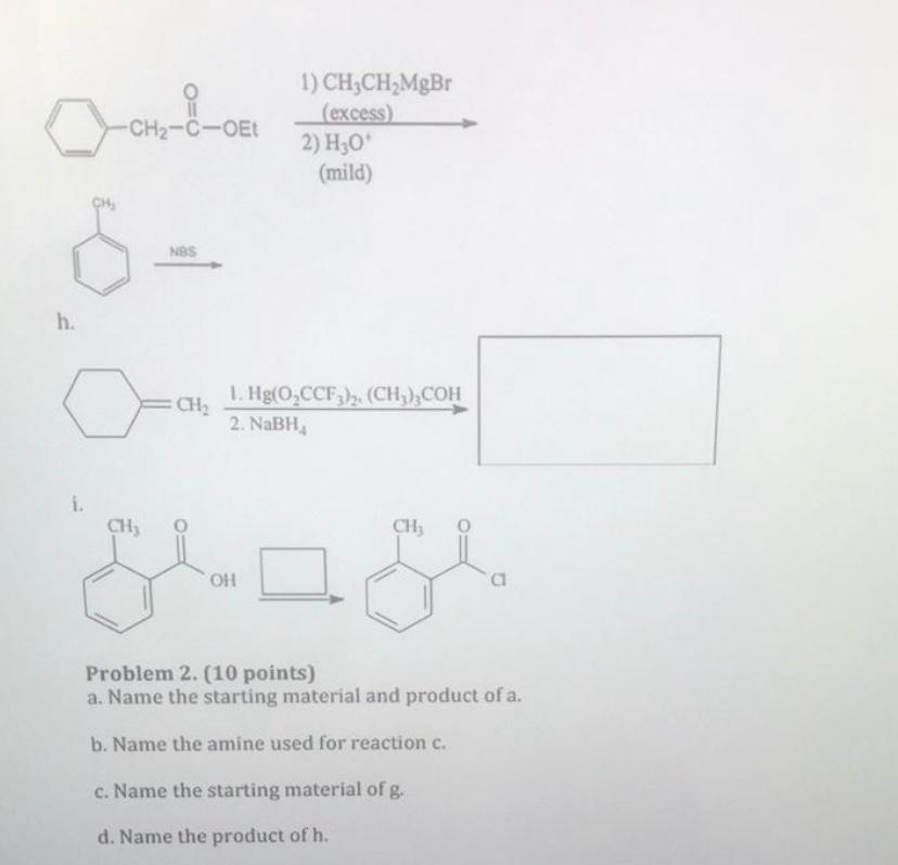 Solved -CH2-C-OEL 1) CHỊCH MgBr (excess) 2) H30 (mild) NBS | Chegg.com