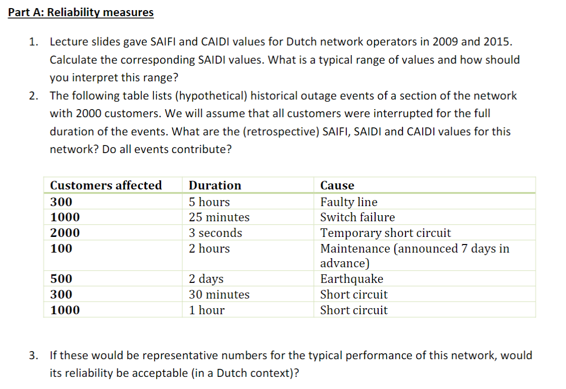 Part A: Reliability measures 1. Lecture slides gave | Chegg.com