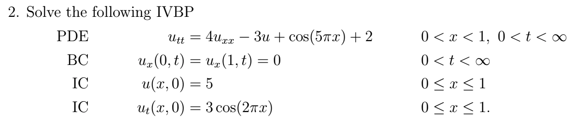 2. Solve the following IVBP PDE Utt = 4uxx – 3u + | Chegg.com