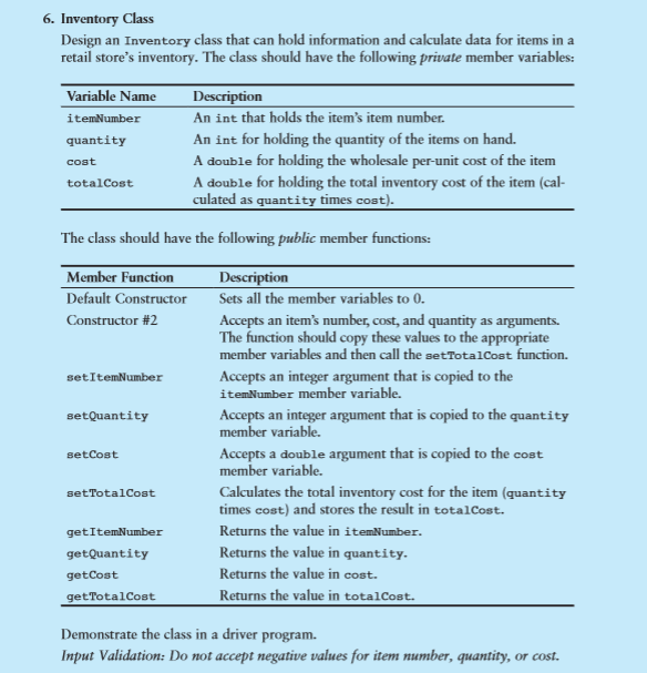 Solved 6. Inventory Class Design an Inventory class that can | Chegg.com