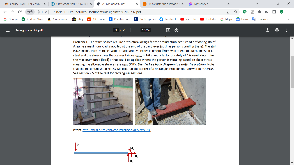 Solved Problem 1) The stairs shown require a structural | Chegg.com