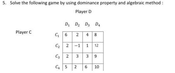 Solved 5. Solve the following game by using dominance | Chegg.com