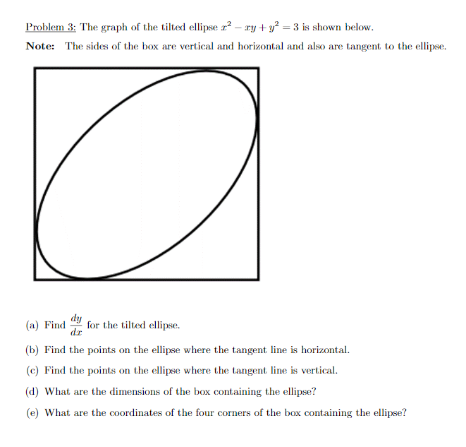 Solved Problem 3: The graph of the tilted ellipse 22 - xy + | Chegg.com