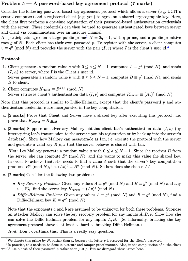 Solved Problem 5 A Password Based Key Agreement Protocol 