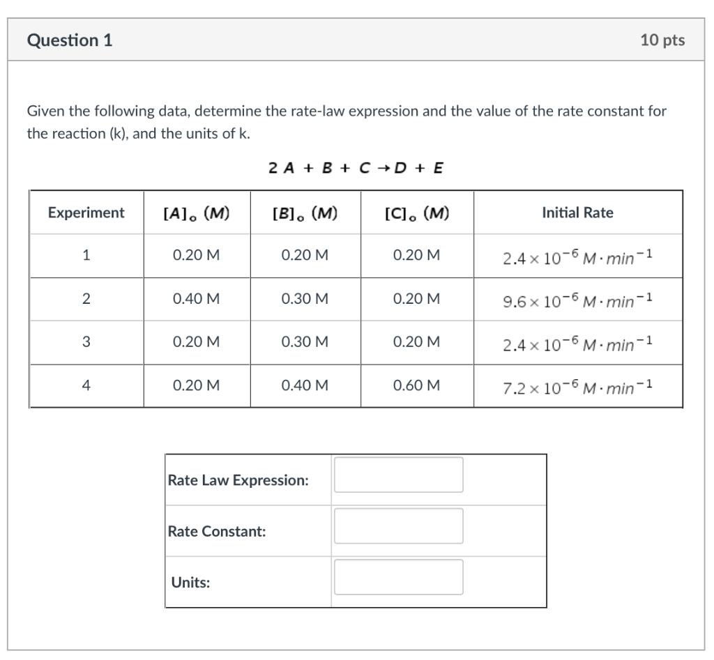 Question 2 Calculate the rate law constant, k, based | Chegg.com