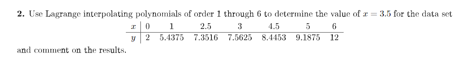 Solved 2. Use Lagrange interpolating polynomials of order 1 | Chegg.com Solved 2. Use Lagrange interpolating polynomials of order 1 | Chegg.com