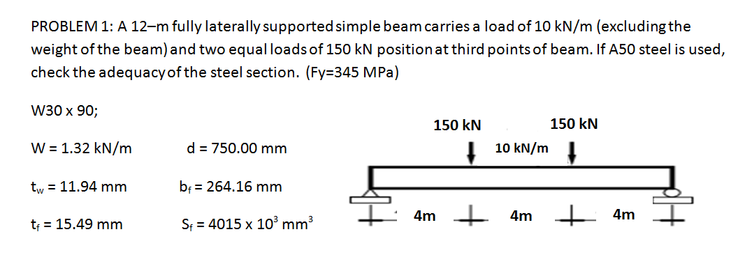 Solved PROBLEM 1: A 12-m fully laterally supported simple | Chegg.com