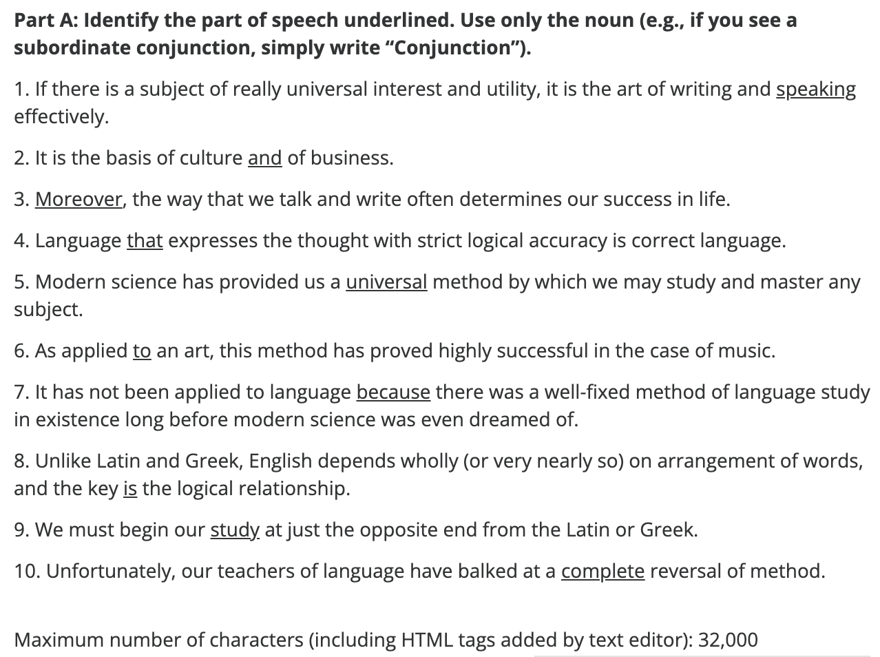 Solved Part A: Identify the part of speech underlined. Use | Chegg.com