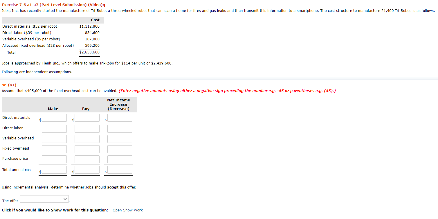 Solved Exercise 7-6 al-a2 (Part Level Submission) (Video) | Chegg.com