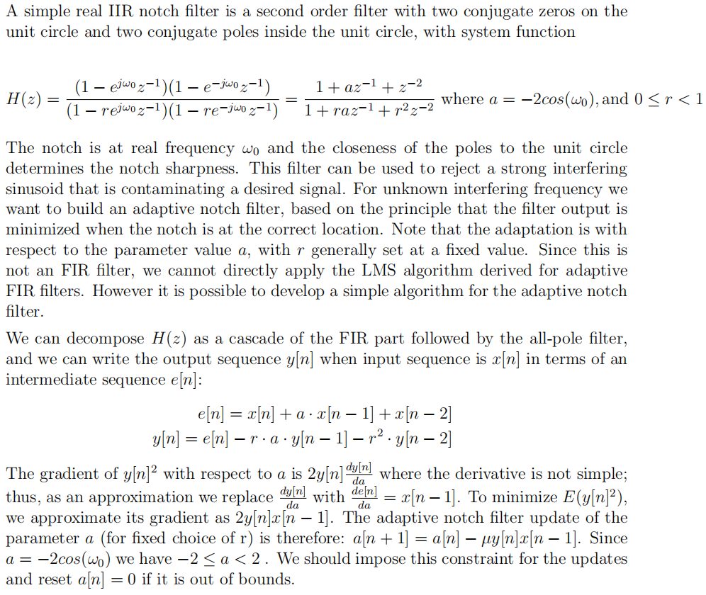A simple real IIR notch filter is a second order | Chegg.com