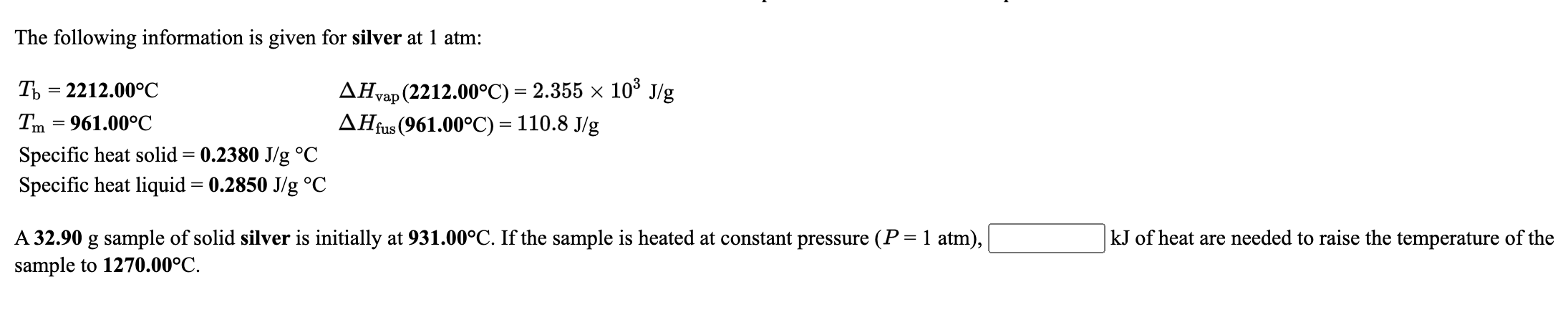 Solved The following information is given for silver at 1 | Chegg.com
