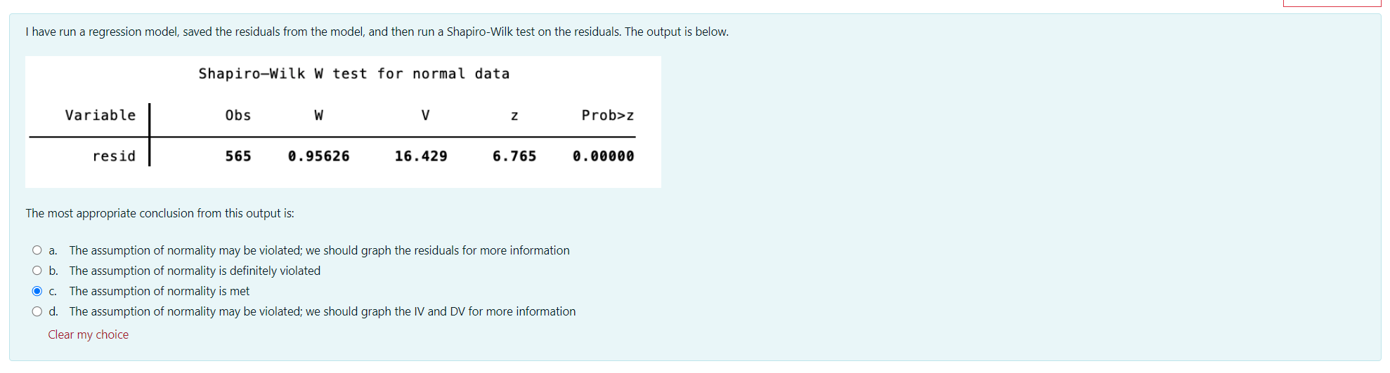 Solved I have run a regression model, saved the residuals | Chegg.com