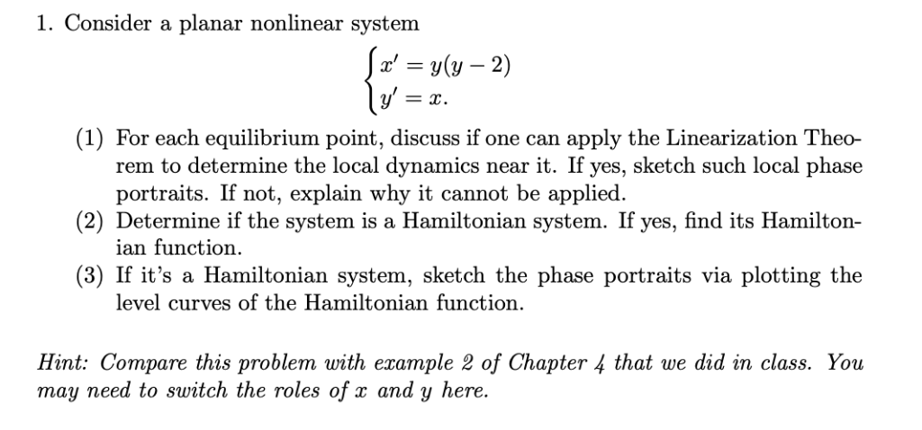 1. Consider a planar nonlinear system (1) For each | Chegg.com