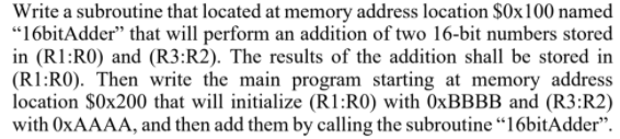Write A Subroutine That Located At Memory Address