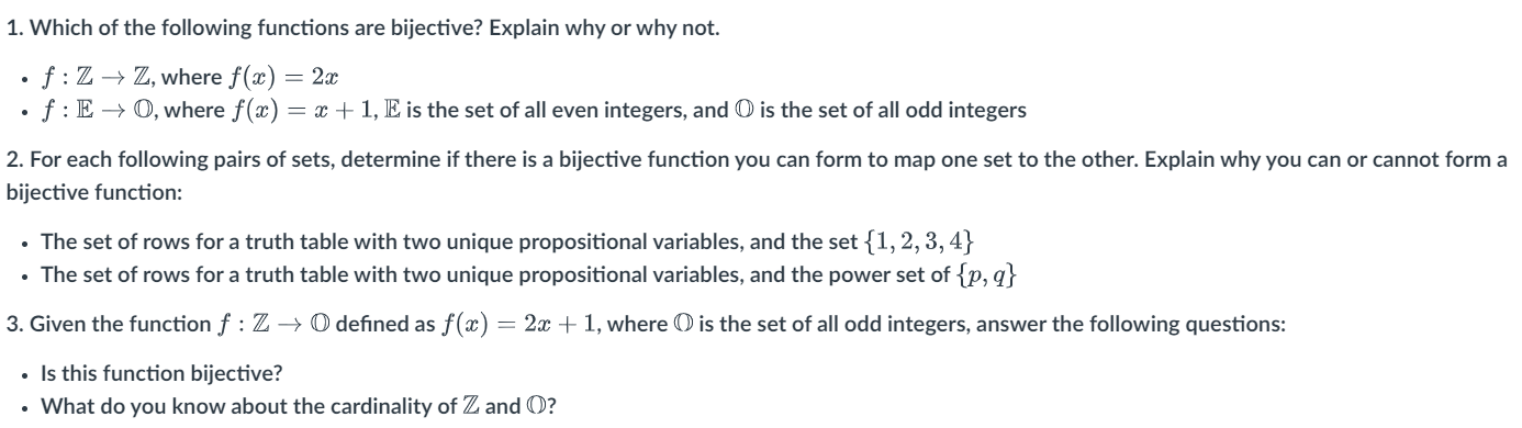 Solved 1. Which of the following functions are bijective? | Chegg.com