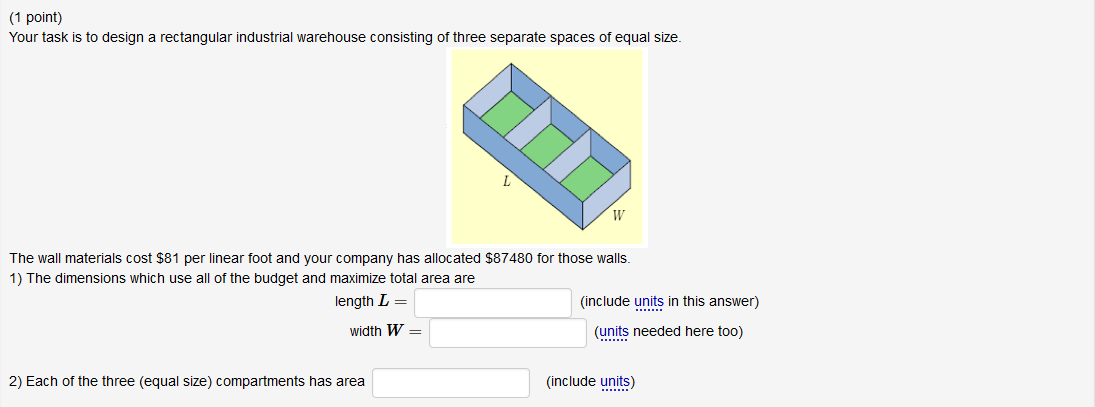 Solved (1 point) Your task is to design a rectangular | Chegg.com