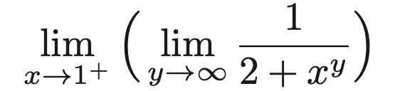 Solved limx→1+(limy→∞2+xy1) | Chegg.com