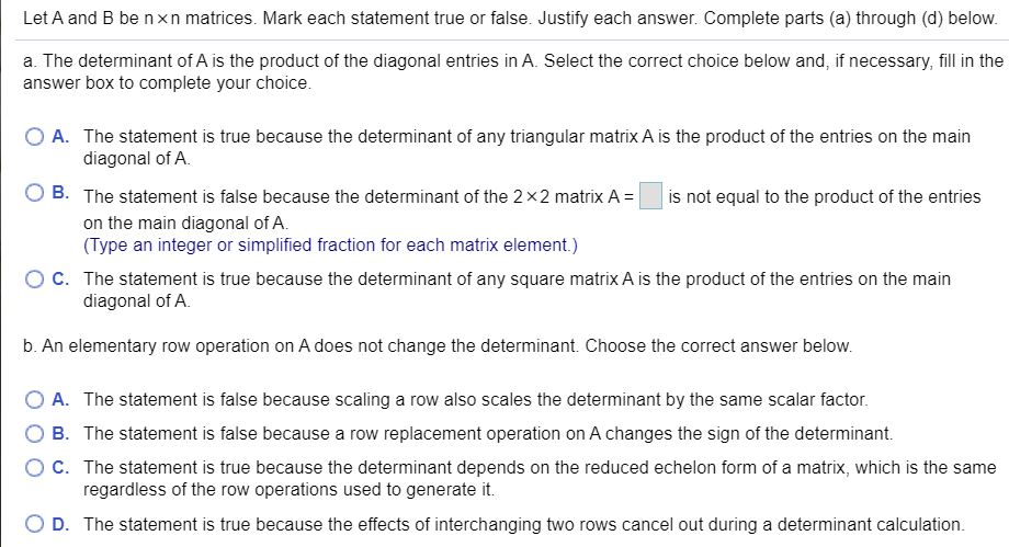 Solved Let A and B be nxn matrices. Mark each statement true | Chegg.com