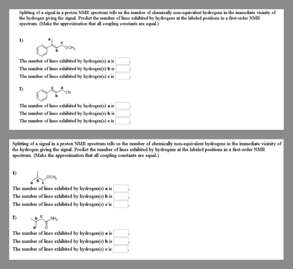 Solved Splitting of a signal in a proton NMR spectrum tells | Chegg.com