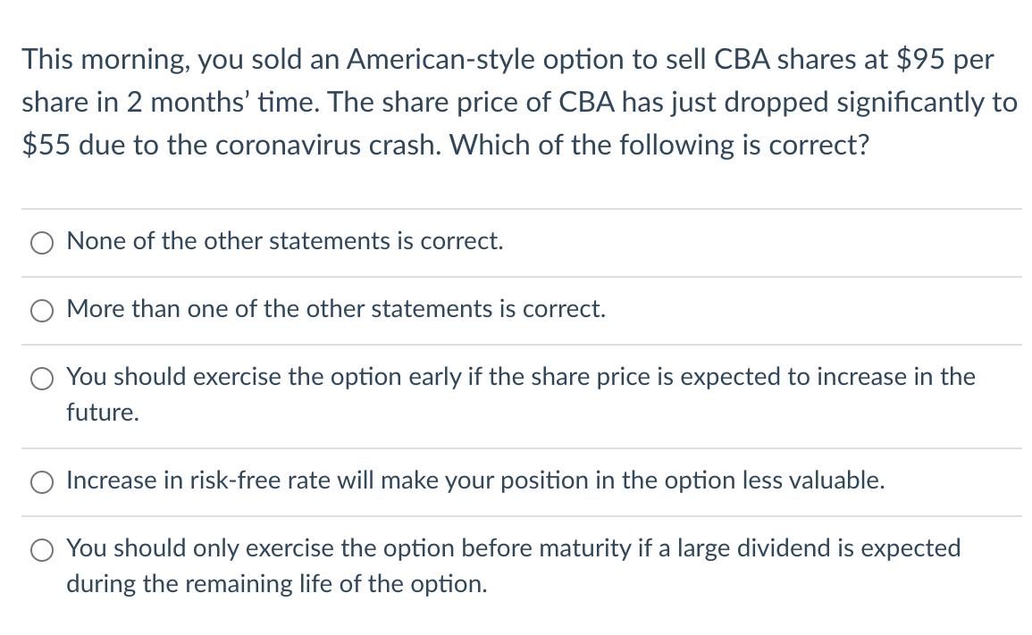 Solved This morning, you sold an American-style option to | Chegg.com