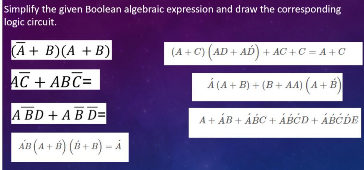 Solved Simplify the given Boolean algebraic expression and | Chegg.com