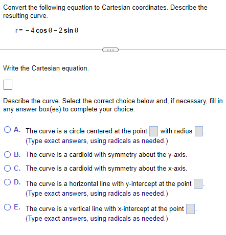 Solved Convert the following equation to Cartesian | Chegg.com