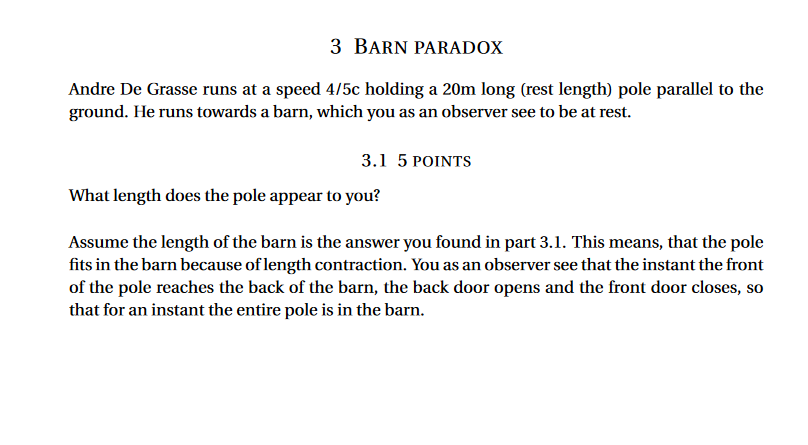 Solved barn pole 3 BARN PARADOX Andre De Grasse runs at a | Chegg.com