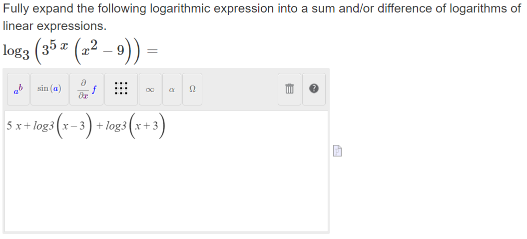 Solved Fully expand the following logarithmic expression | Chegg.com