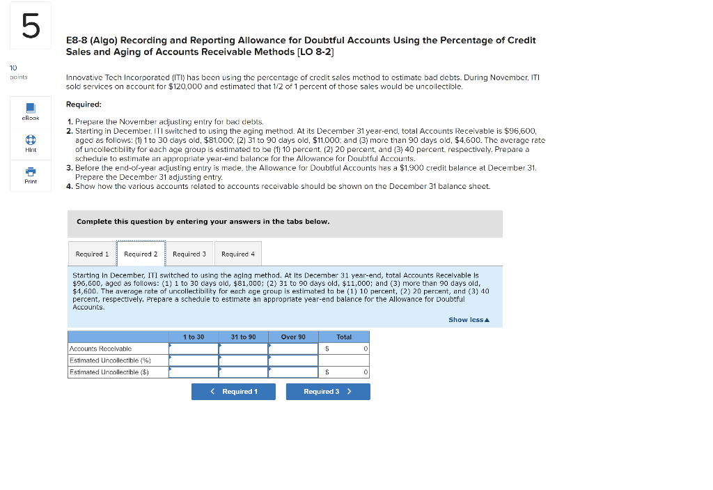 Solved E8-8 (Algo) Recording and Reporting Allowance for | Chegg.com