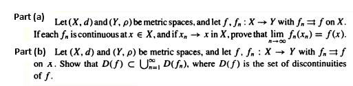 Solved Part (a) Let (X,d) and (Y,ρ) be metric spaces, and | Chegg.com
