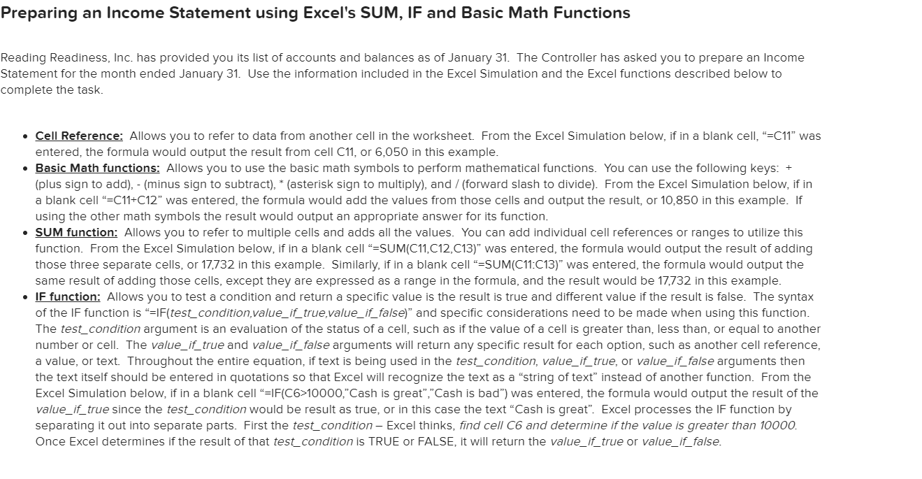 Solved Preparing an Income Statement using Excel's SUM, IF | Chegg.com