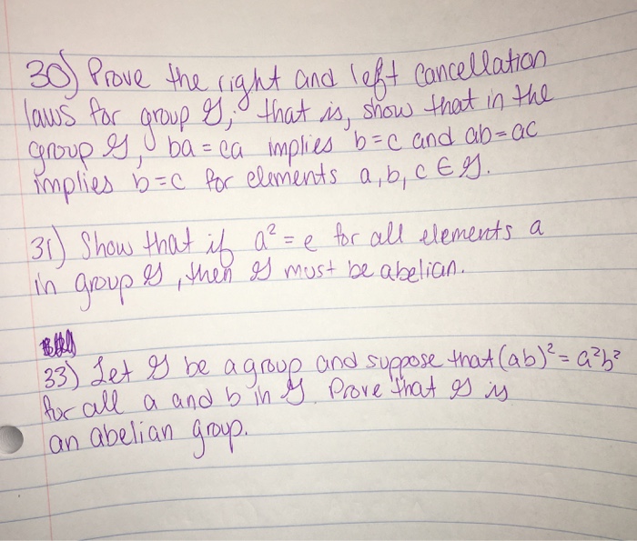 Solved Prove the right and left cancellation laws for group | Chegg.com