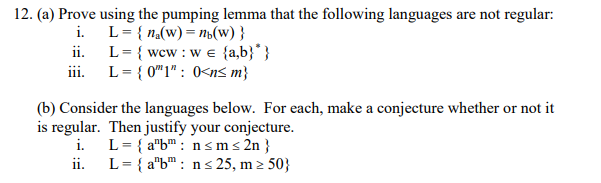 Solved 12. (a) Prove using the pumping lemma that the | Chegg.com