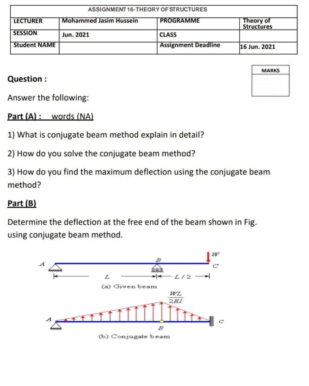 Solved ASSIGNMENT 16-THEORY OF STRUCTURES LECTURER Mohammed | Chegg.com